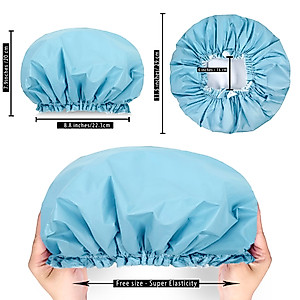 Shower Caps for Women, Terry Cloth Lined EVA Exterior Elastic and Reusable Bath Caps, Double Waterproof Layers Shower Cap, Bathing Shower Caps, Environmental Protection Bath Hair Cap - Blue