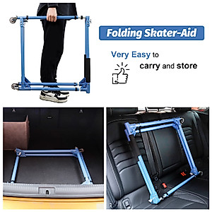 GanFindX Folding Skater Aid for Kids Roller Skating, Adjustable Height Roller Skate Trainer for Kids Toddler Training Walker (Denim Blue)