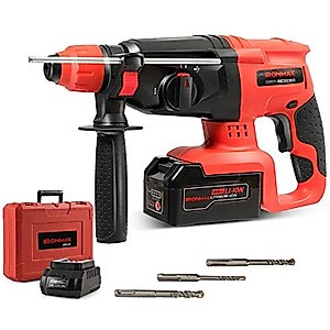Goplus 1 Inch SDS Plus Cordless Rotary Hammer Drill, 20V 3 Functions Variable Speed Demolition Hammer Kits w/ 4.0Ah Battery & Charger, Adjustable Handle, Drill Bits