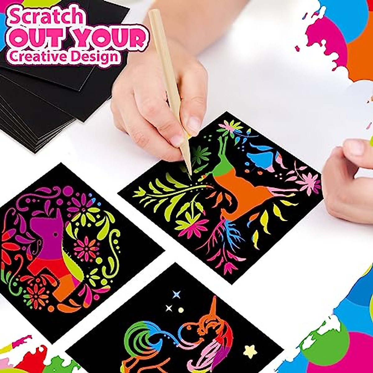 RMJOY Scratch Art Mini Notes: 160 Rainbow Scratch Paper Card Craft Magic Pad Kit Birthday Gift Toy for Kids Fun Art and Craft Bulk Set for Girl Boy Party Favor Stocking Stuffer Halloween Christmas