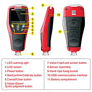 UNI-T UT343D Digital Coating Thickness Gauge Meter Tester Range 0 to 1250um with USB Data Function