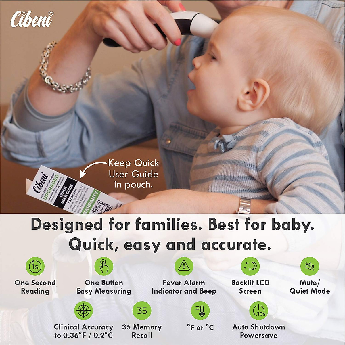 Cibeni Forehead Thermometer for Adults and Kids - Ear Forehead - 2020 Revolutionized Algorithm - Clinical Accuracy Instant Read Digital Infrared Thermometer