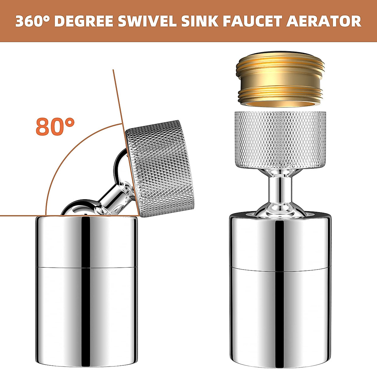 Hibbent Dual-function Female Faucet Aerator, 1.8 GPM Extra Big Angle Rotate Kitchen Sink Aerator Sprayer Head 360 Degree Swivel Kitchen Sink Sprayer Attachment-55/64 Inch-27UNS Female Thread-Chrome