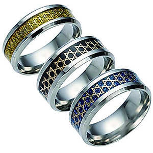 JAJAFOOK 8mm Men's Women Stainless Steel Ring Jewish Star of David Ring Size 6-13