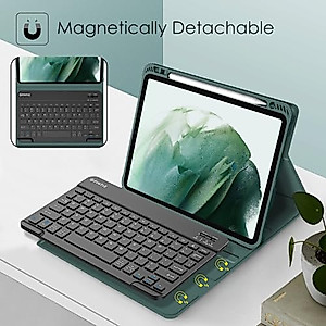 Fintie Keyboard Case for iPad Pro 11-inch (4th / 3rd Generation) 2022/2021 - Soft TPU Back Cover with Magnetically Detachable Bluetooth Keyboard, Also Fit iPad Pro 11" 2nd / 1st Gen, Midnight Green