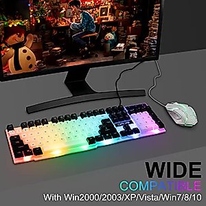 RGB Gaming Keyboard and Mouse Combo-CHONCHOW LED Backlit Wired Keyboard DPI3600 USB Mice with Mechanical Feeling Keys Rainbow Breathing Emitting Character Compatible with PS4, X Box,PC,Laptop