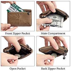 S-ZONE Genuine Leather Coin Purse Women Small Change Wallet Pouch Card Holder with Keychain Gift Box