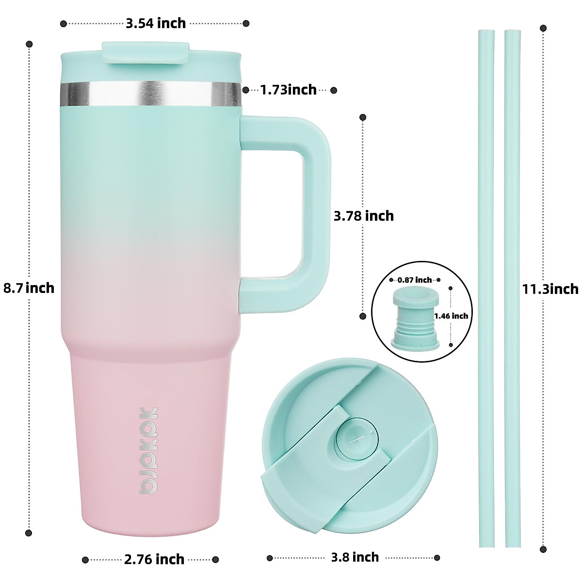 BJPKPK 30 oz Stainless Steel Tumbler With Handle Insulated Tumblers With 2 Straw Travel Coffee Mug With Lid,Bubble Gum