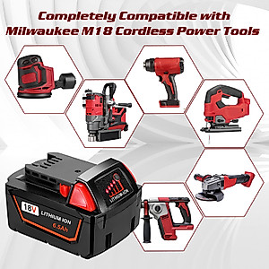 HUSUE 6.5Ah 18V Replacement Battery for Milwaukee M18 Battery, Lithium Battery Compatible with Milwaukee M18 18V 48-11-1815, 48-11-1820, 48-11-1840, 48-11-1850, 48-11-1860 Cordless Power Tools, 2 Pack