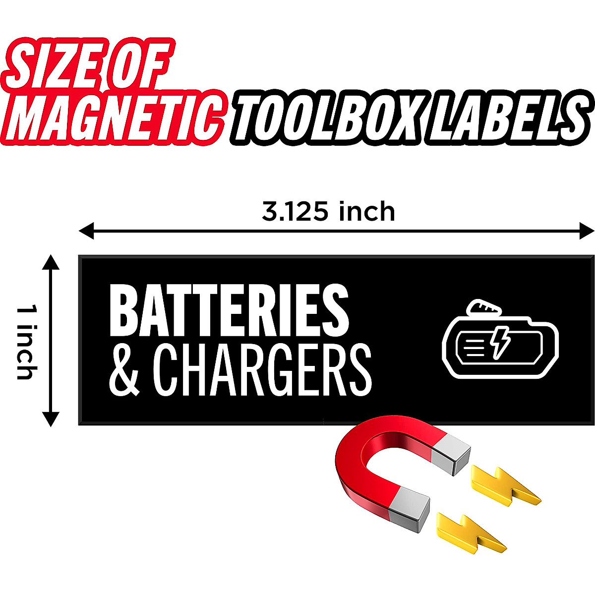 Toolbox Organization Magnetic Labels-80 Large Tool Chest Organizer Labels-Strong Magnets-Fits All Brands of Steel Tool Box Drawers(Black 3.125x1.0 in)