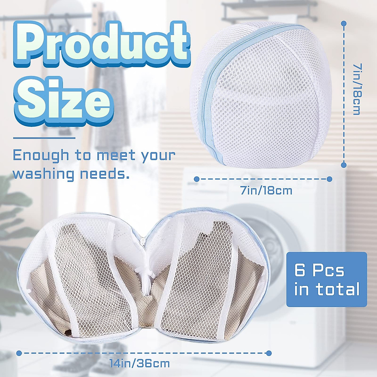 6 Pcs Bra Washing Bags,Mesh Wash Bags,Bra Laundry Bags for Washing Machine,Underwear Brassiere Washing Bags,Lingerie Bags for Washing Delicates(Blue)