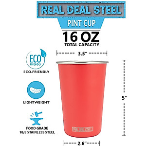 Real Deal Steel Rainbow Cups 16 oz Pint Cups, Stackable Tumblers, Eco Friendly Premium Metal Drinking Glasses