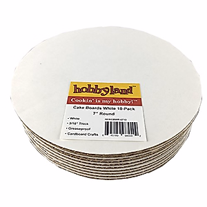 Hobbyland Cake Boards Circle White Coated Greaseproof (7" Round, 10 Cake Boards)