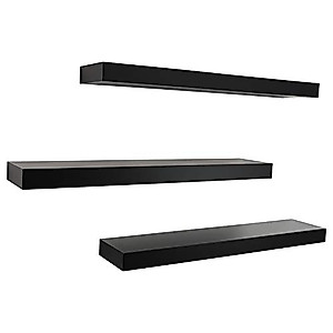 Kiera Grace Set of Three Maine Simple & Classic Decorative Engineered Wood Floating Wall Shelves for Home, Room, & Office, 24" L x 4.75" W x 3" H, Black