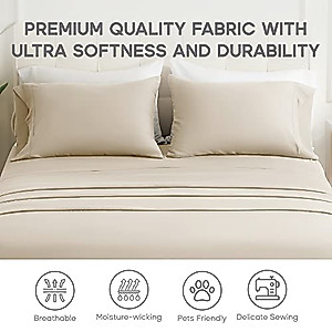 Sonive Full Bed Sheets Set Beige 1800 Super Soft Brushed Microfiber 4 Pieces Bedding Sheets & Pillowcases with Fitted Sheet, Deep Pockets Easy Care