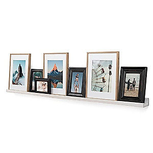 Rustic State Ted Wall Mount Extra Long Narrow Picture Ledge Photo Frame Display - 60 Inch Floating Wood Shelf for Living Room Office Kitchen Bedroom Bathroom Décor - Set of 3 - Burnt White