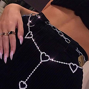 Rhinestone Body Chains Belt Crystal Waist Chains Heart Pendant Summer Beach Body Jewelry Festival Belt Belly Jewelry for Women