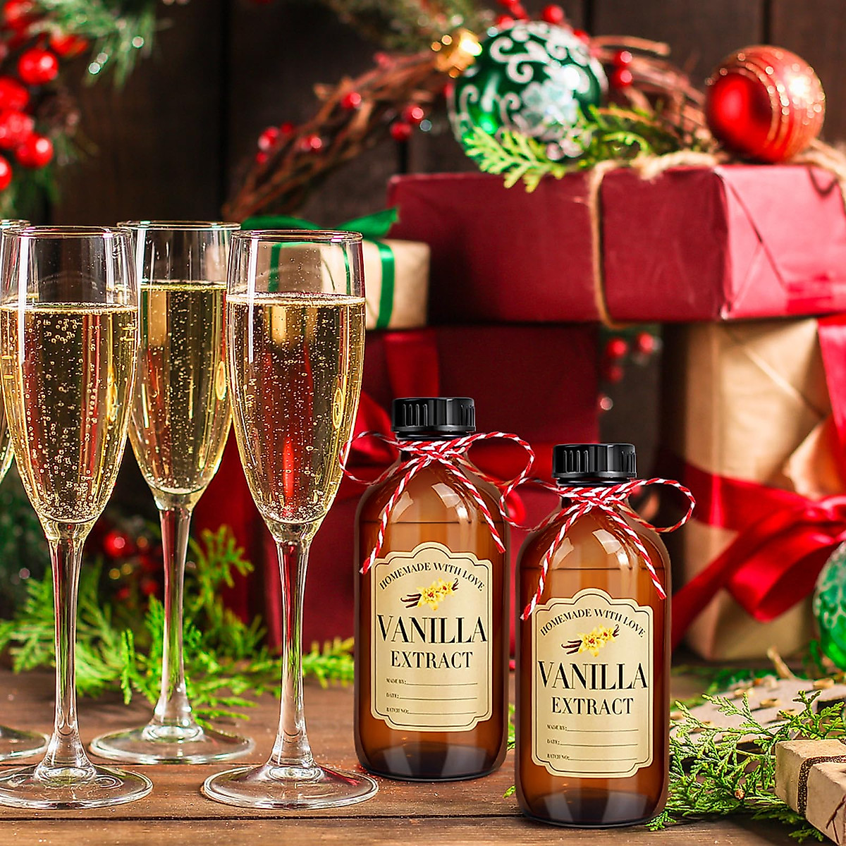 16Pcs 8 oz Amber Glass Bottle Boston Round Bottles for Vanilla Extract Homemade,Brown Vanilla Extract Bottles with Caps for Syrup Gift Glass Food Storage Canister and Sauce Beans