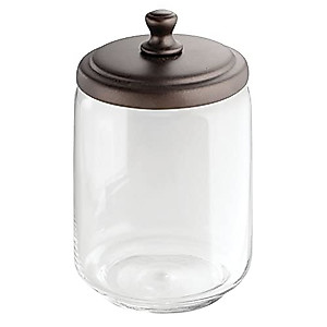 mDesign Small Modern Apothecary Storage Organizer Canister Jars - Glass Containers for Bathroom, Organization Holder for Vanity, Counter, Makeup Table, Hyde Collection, 3 Pack, Clear/Bronze