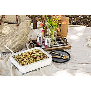 Fancy Panz Premium Dress Up & Protect Your Foil Pan, Made in USA. Hot/Cold Gel Pack, One Half Sized Foil Pan & Serving Spoon Included. Stackable for easy travel. (Marble)