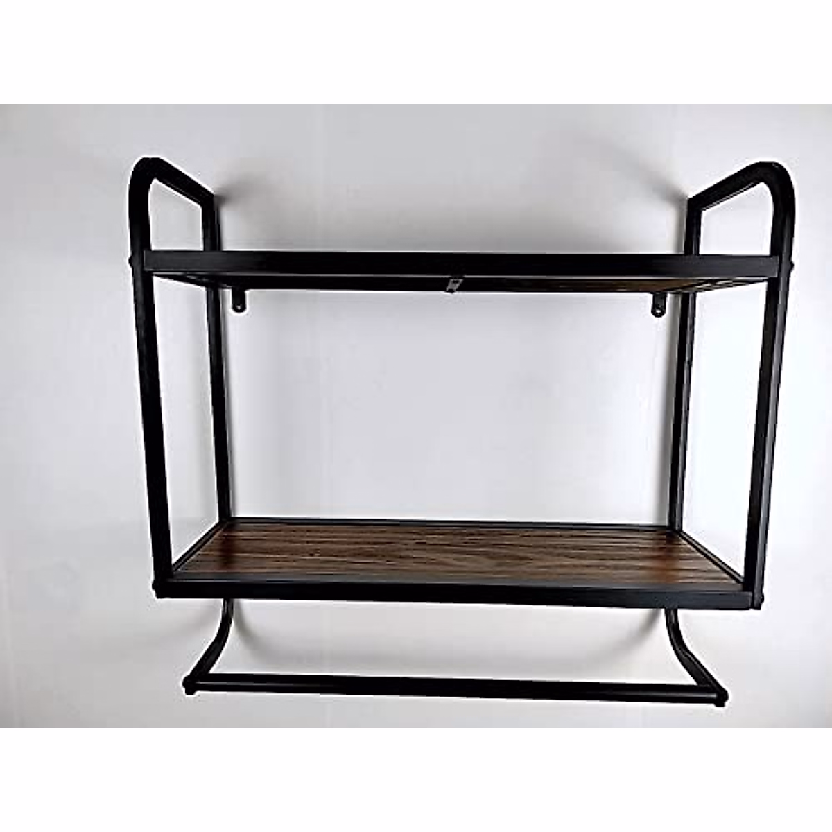 2-Tier Bathroom Shelves Wall Mounted,23.6"L x 7.87"W x 22.8"H, Rustic Wall Shelf Over Toilet,Towel Rack with Towel Bar,Utility Storage Shelf Rack, Floating Shelves Towel Holder,Retro Black