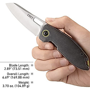 CRKT Sketch EDC Folding Pocket Knife: Urban Everyday Carry Utility Knife, Satin Sheepsfoot Blade, Thumb Slot Open, Stainless Steel Handle, Green Backspacer and Pivot Collar, Pocket Clip 2550