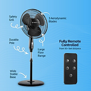 NEXAIR Oscillating 16 Inch Pedestal Stand Up Fan, Quiet Operating Room Fan With Remote Control, 3 Speed Stand Fan for Bedroom, with Adjustable Height, Standing Fan Great For Office & Living Room…