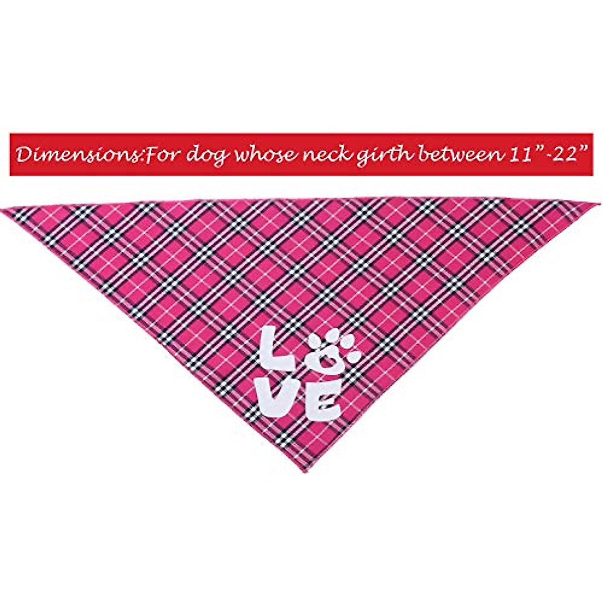 Valentines Day Dog Bandana - Set of 2 Reversible Triangle Bibs Plaid Pet Kerchief Scarf