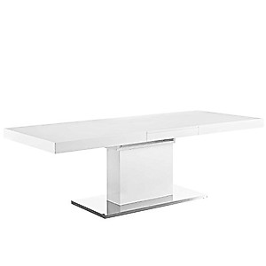 Modway Vector 71" to 95" Contemporary Modern Expandable Dining Table in White Silver