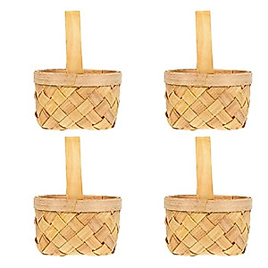 YARNOW Small Wicker Basket with Handle 4pcs Woven Storage Baskets Wedding Flower Girl Basket Rustic Decorative Flower Basket Empty Gift Basket Candy Storage Basket (S) Small Woven Basket with Handle
