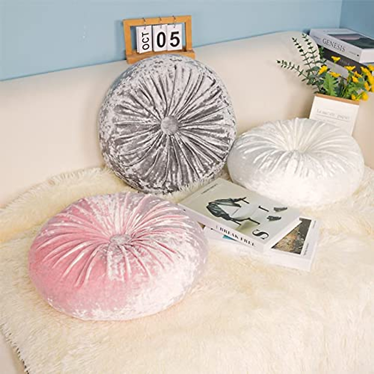 Wadser Decorative Throw Pillow Velvet Round Chair Cushion Handmade Sofa Couch Back Cushion Nap Pillow Gold 14.5"