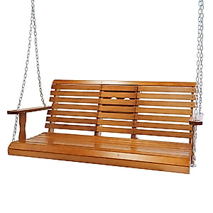 Outdoor Wooden Porch Swing, 2 Person Heavy Duty Hanging Patio Swing Bench for Garden, Backyard, Balcony, 500 Lb Weight Capacity, 5 ft Seat Width