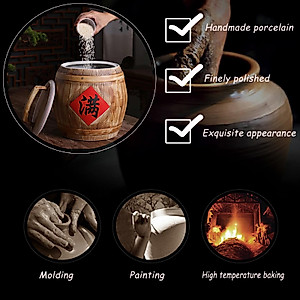 Yidlkecqey Rice Dispenser，Household Large Capacity Ceramic Rice Bucket ，Ceramic Decorative Jar，Chinese Sealed Rice Container，Sealed Rice Storage Jar Suitable for Cereal, Flour, Sugar, Coffee, Rice(