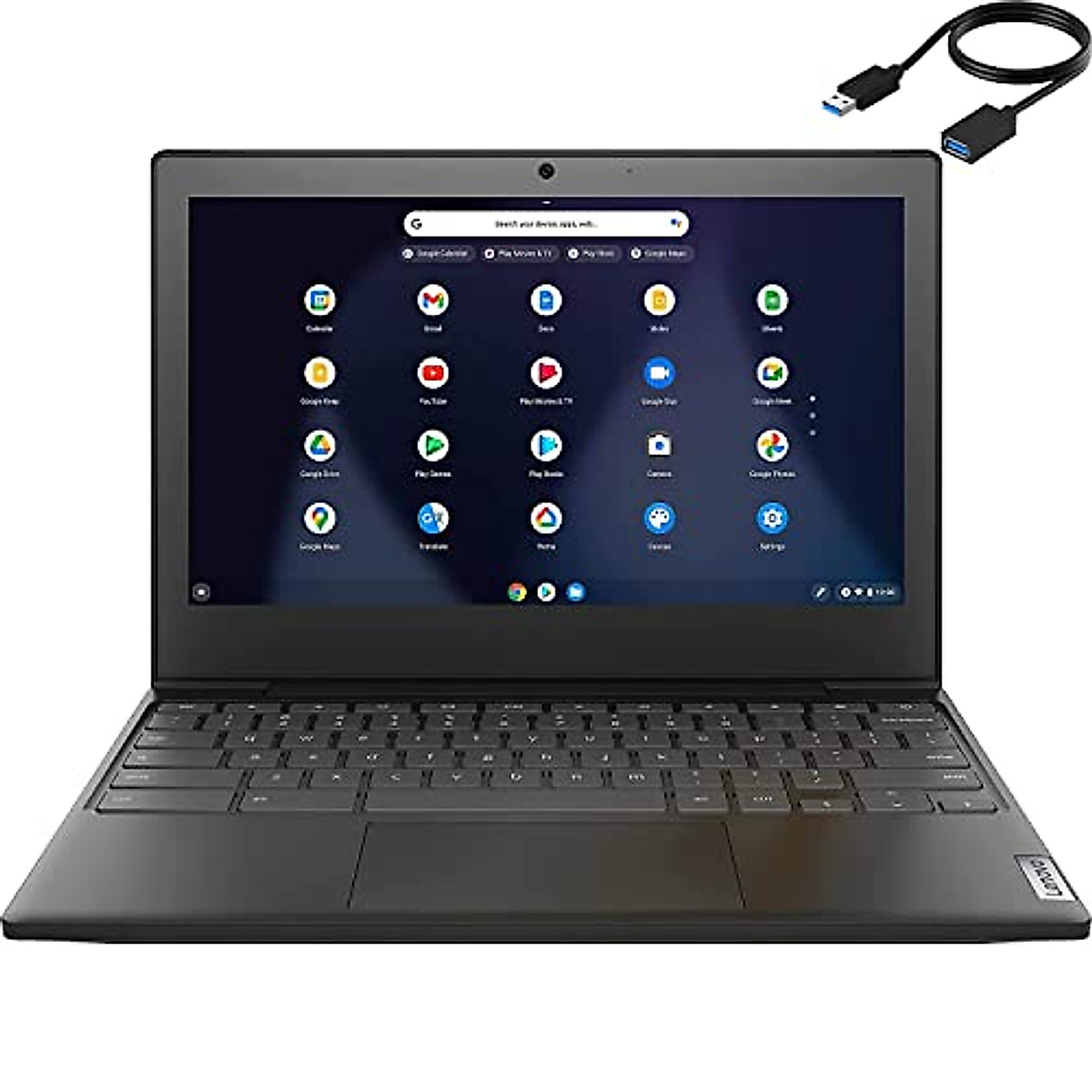 Lenovo IdeaPad 3 Chromebook 11.6" Laptop Computer, Intel Celeron N4020, 4GB LPDDR4 RAM, 64GB eMMC, 802.11AC WiFi, Bluetooth 4.2, Type-C, Black, Chrome OS, BROAG 3Feet USB Extension Cable