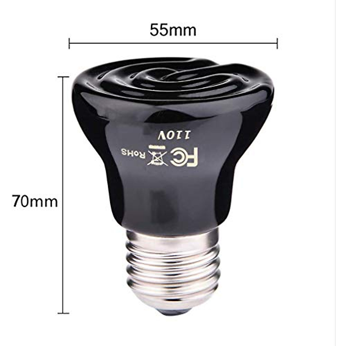 KIMROO 75W Mini Reptile Heat Lamp Bulb(2 Pack) E26/E27 Base,AC110V,Pet Infrared Ceramic Heat Emitter, or Reptile Like Lizard,Tortoise,Brooder Coop, Aquarium,Snake,No Light,Black (75W)