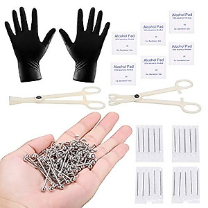 Xpircn 140PCS Piercing Kit Stainless Steel 14G 16G Nose Lip Tongue Tragus Daith Eyebrow Industrial Barbell Belly Button Rings Body Piercing Tools (Silver)