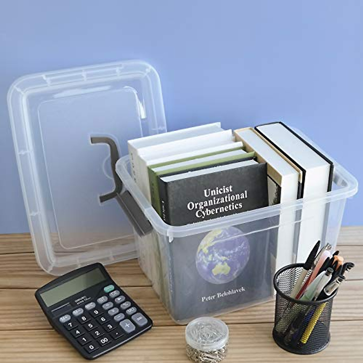 Farmoon 12 Quart Clear Storage Bin, Plastic Stackable Box/Cotainer with Lid and Grey Handle