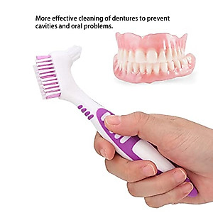 Denture Brush 2PCS Denture Toothbrushes Denture Cleaning Brush Double Sided Toothbrush with Multi Layered Bristles and Ergonomic Rubber Handle for Denture Care