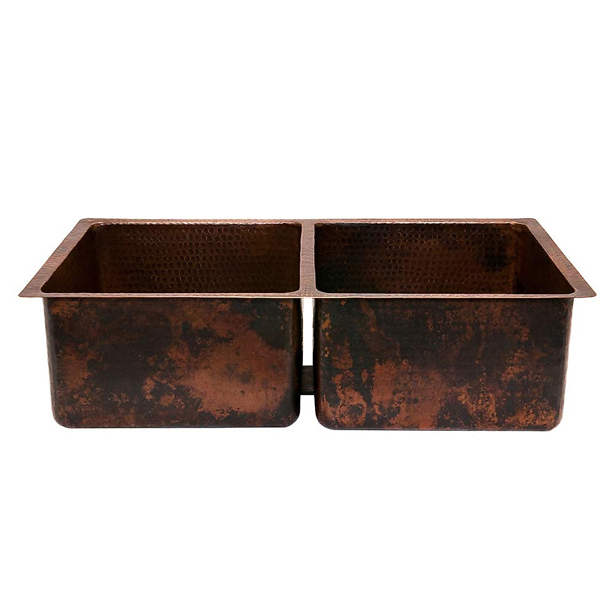 Premier Copper Products K50DB33199 33-Inch Hammered Copper Kitchen 50/50 Double Basin Sink, Oil Rubbed Bronze