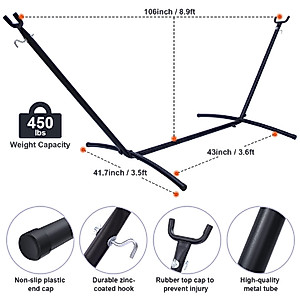 Hammock with Stand Included, Ohuhu 2 Person Hammocks with 9 FT Heavy Duty Steel Stand & Pillow, Portable Double Hammock with Carrying Bag for Indoor Outdoor Garden Yard Porch Patio, 450 lb Capacity