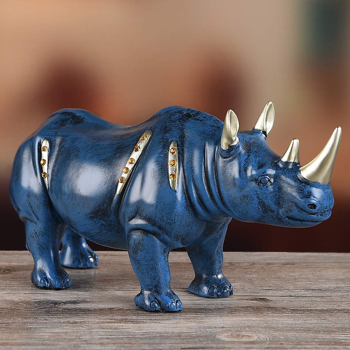 BRASSTAR Resin Blue Rhino Statue Wildlife Rino Animal Figurine Collectible 10.6" Length Gift Home Office Decor TQZDPT007