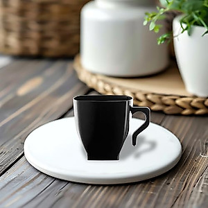 Smarty Had A Party 2 oz Black Plastic Tea Cups with Handles Set of 240 Disposable Mugs for Tea Parties, Espresso, and Coffee, Elegant Small Drinkware for Events
