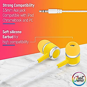 JustJamz Earbuds for School - Wired Earbuds for Kids - Wired Earphones - Noise Cancelling Earbuds for Kids - Wired Ear Buds - Earbuds for Kids for School - Pack of 100 Marble - Ear Buds Wired