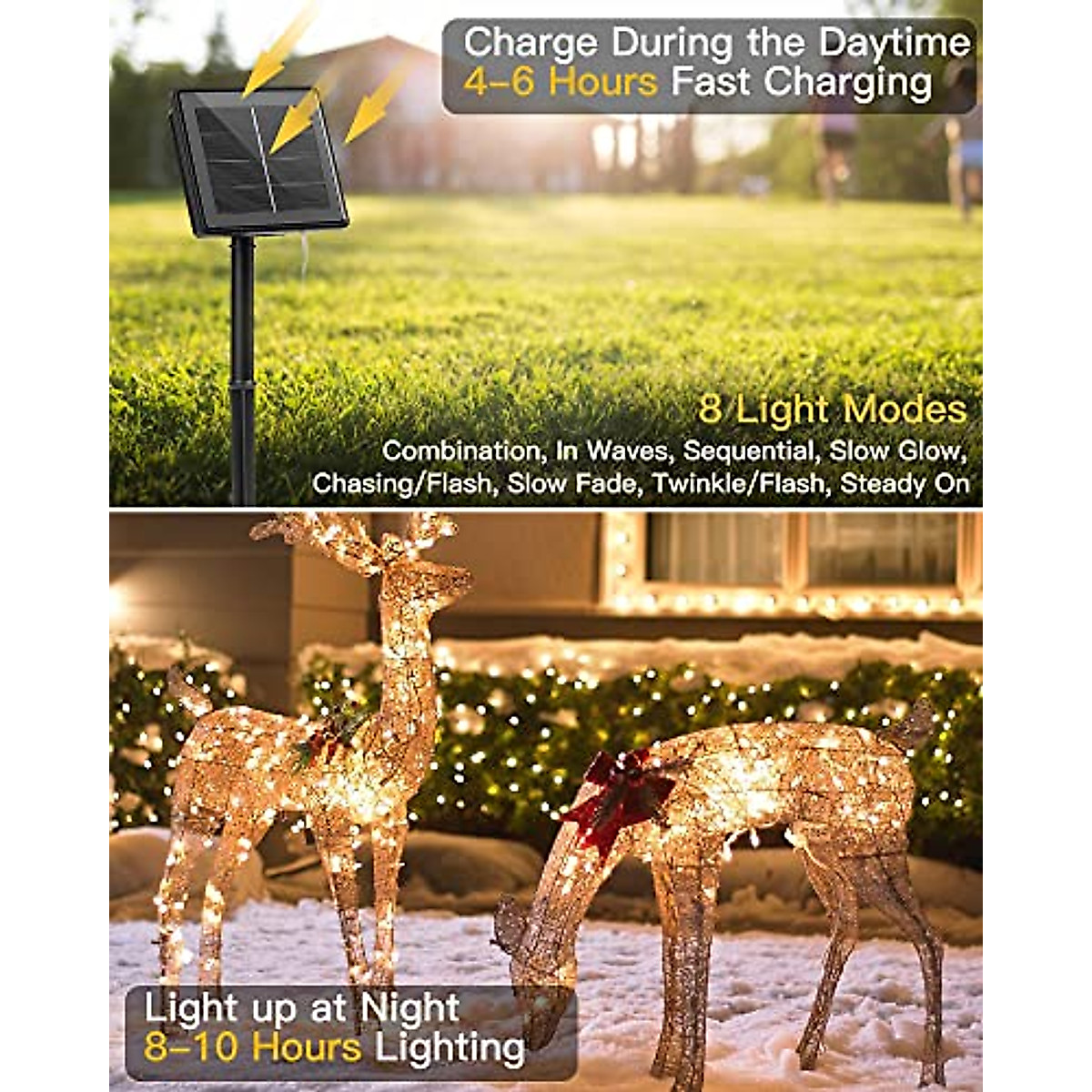 Solar String Lights Outdoor, 2 Packs Each 33Ft 100LED Solar Fairy Lights with 8 Modes, Waterproof Firefly Twinkle Lights for Christmas Patio Yard Trees Wedding Party (Warm White)