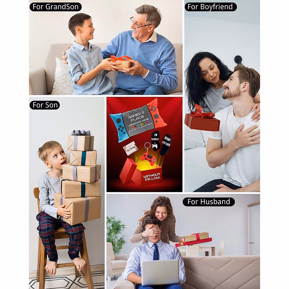 Gifts for Teen Boys, Gamer Pillow, Young Men Gift Ideas, Gaming Gifts for Teenage Boys 8-12 Room Decor for Men Boyfriends Birthday, Gamer Socks + Controller Keychain + Pillow Covers 20x12 Inch