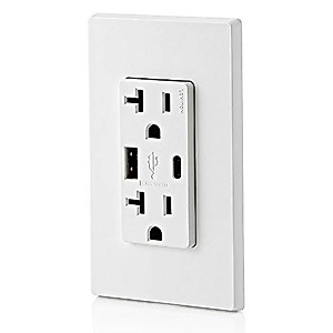 Leviton T5833-W 20-Amp Type-C USB Charger/Tamper Resistant Receptacle, White