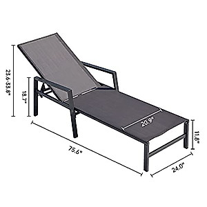VARVIND Outdoor Patio Lounge Chair Set of 2, Aluminum Chaise Lounge Outdoor with 5 Adjustable Backrest Positions, Outdoor Patio Chaise Lounge Chairs Suitable for Backyard, Balcony, Poolside (Grey)
