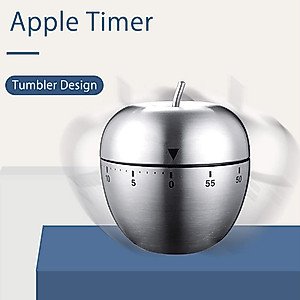 Wailicop Apple Kitchen Timer Stainless Steel Mechanical Rotating 60 Minute Alarm Timer Count Down Timer for Learning, Cooking, Cosmetic Applications, Baking, Exercise
