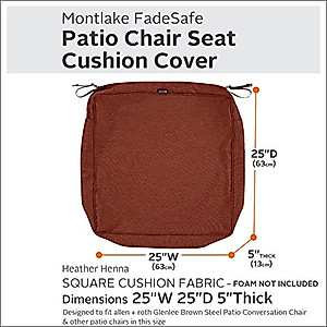 Classic Accessories Montlake FadeSafe Water-Resistant 25 x 25 x 5 Inch Square Outdoor Seat Cushion Slip Cover, Patio Furniture Chair Cushion Cover, Heather Henna Red, Patio Furniture Cushion Covers