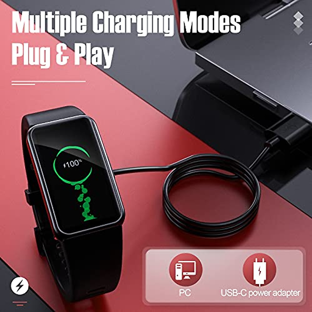 TiMOVO Charger Compatible with Huawei Band 6/Honor Band 6/Honor Watch ES/Huawei Watch Fit/Huawei 4X Smartwatch, Magnetic USB Charging Cable 3.3ft, Replacement Charging Cable Cord - Black